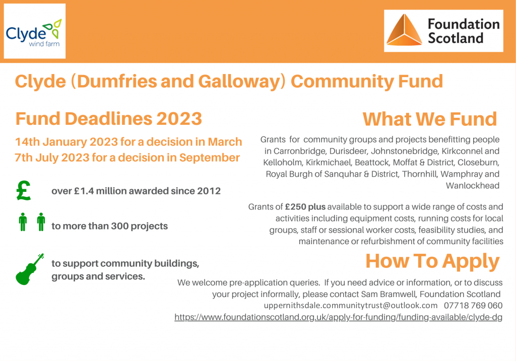 Clyde (Dumfries & Galloway) Community Fund – Upper Nithsdale Community ...